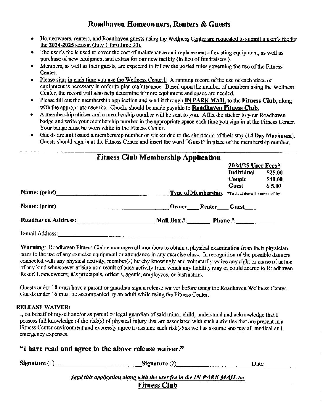 2024 2025 Membership Application – Roadhaven Resort